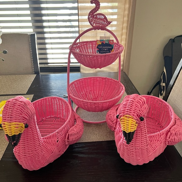 Accents | Hello Summer 2 Tier Flamingo Stand And Serving Baskets | Poshmark